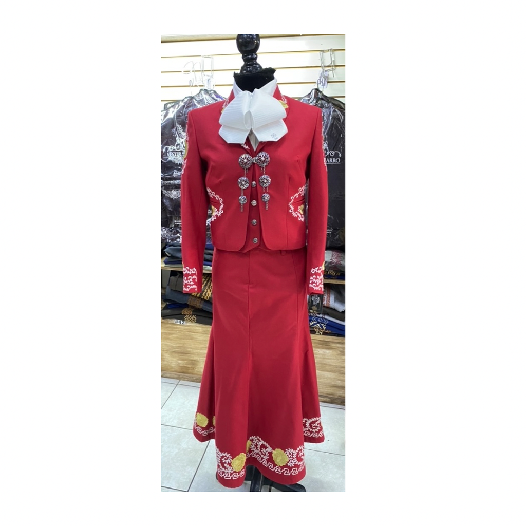 TRAJE DE CHARRA MEDIA GALA ROJO BORDADO EN HILO | Vestir Charro