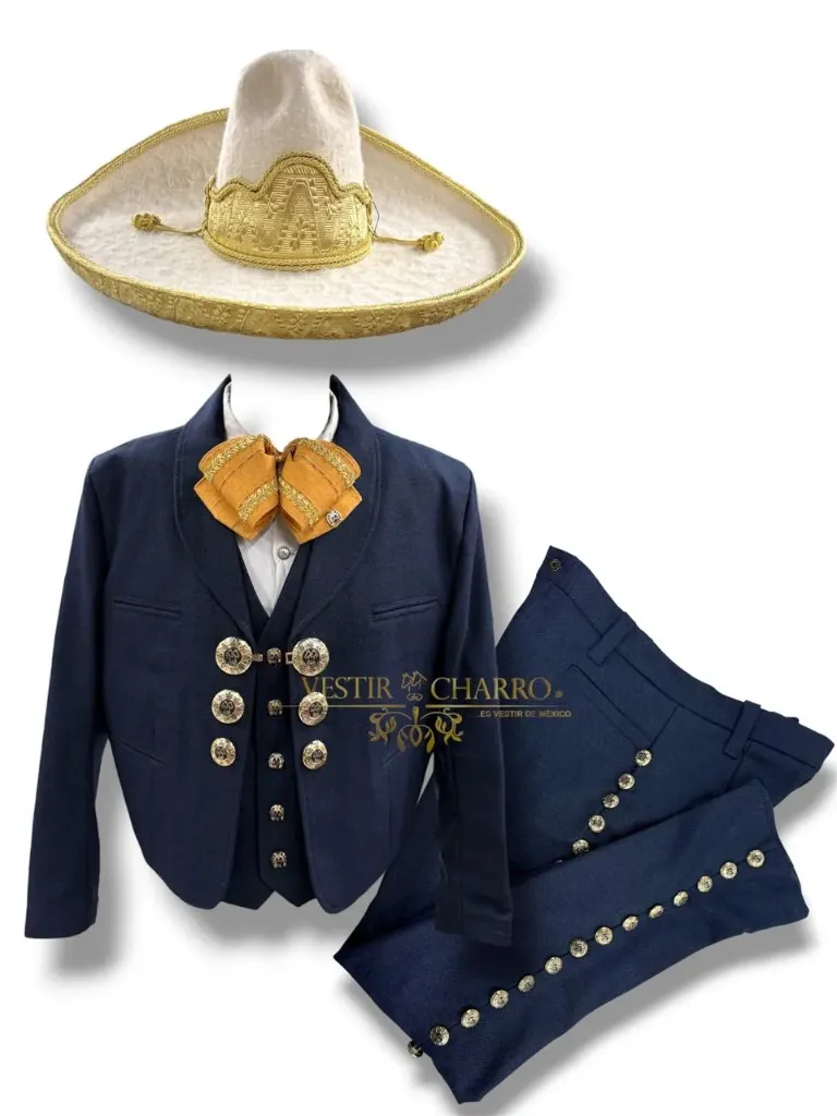 TRAJE AZUL MARINO CON PESPUNTE GRANDE 36X32 | Vestir Charro